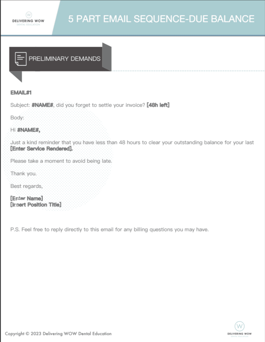 Overdue Balance Emails - Delivering Wow Dental Education™